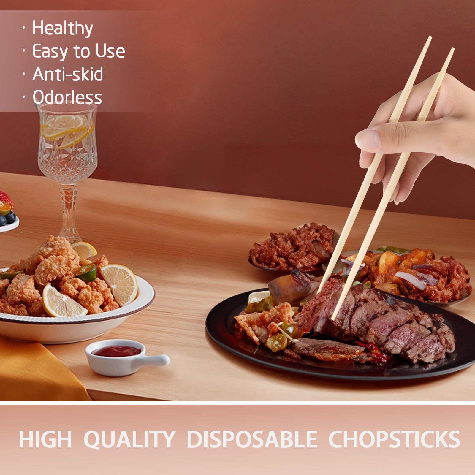 Sbirdbao 100 pairs Disposable Bamboo Chopsticks, 9.5 Inch Japanese Style Double Pointed Separate Chop sticks for Sushi & Asian Dishes