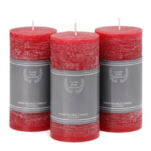 3x6 inch red pillar candles set of 3, christmas candles unscented red pillar candles, dripless candles long burn time for wedding, christmas decor and home decor, christmas dinner table decor