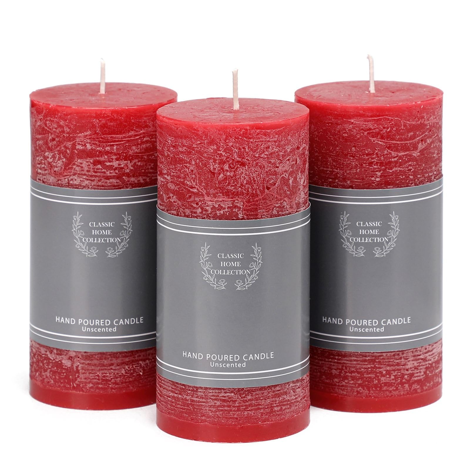 3x6 Inch Red Pillar Candles Set of 3, Christmas Candles Unscented Red Pillar Candles, Dripless Candles Long Burn Time for Wedding, Christmas Decor and Home Decor, Christmas Dinner Table Decor