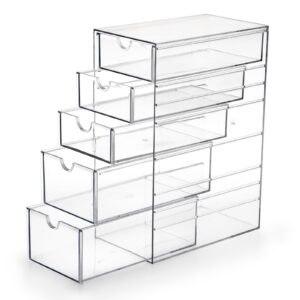 hipiwe 5-drawers plastic storage organizer, clear hair accessories organizer with large capacity for bathroom, dresser, cosmetic hair tie container for girls women