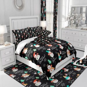 Feelyou Merry Christmas Tree and Snowman Bedding Set for Kids Boys Girls Snowflake Comforter Cover Set Queen Size Merry Christmas Duvet Cover Bedroom Decor Bedspread Cover Bedding Collection 3Pcs