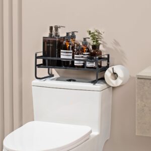 marmolux matte black single shelf over toilet storage - screwless design space saving bathroom toilet organizer for over the toilet shelf - matte black with black marble shelf