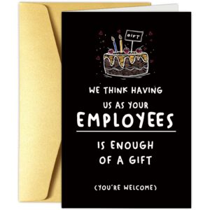 obbyidk funny happy birthday card for employer leader, birthday card for boss managers, happy boss’s day card gift, as your employees is enough of a gift