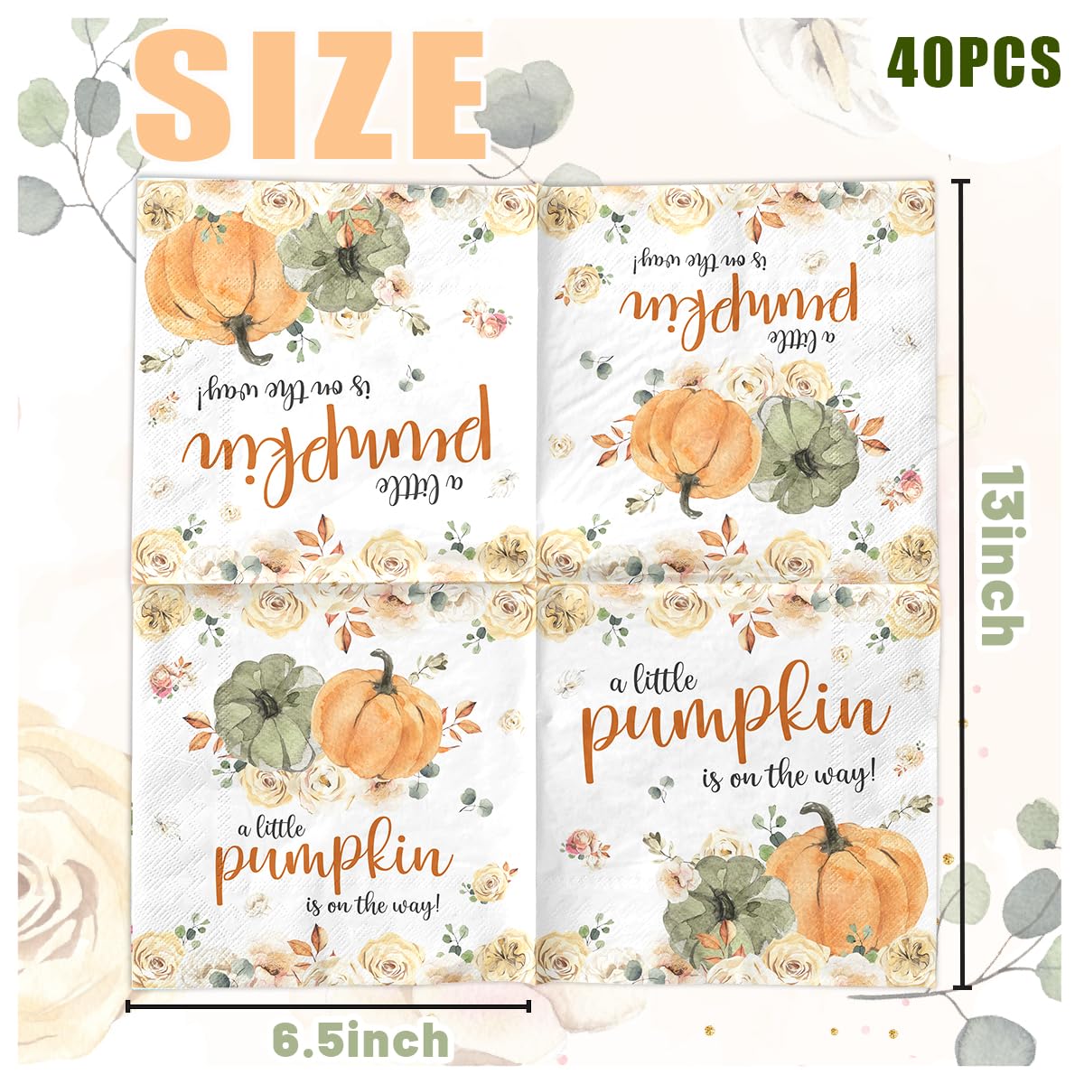 A Little Pumpkin is on The Way 40pcs Napkin Little Pumpkin Baby Shower Party Decorations Fall Pumpkin Floral Boy Girl Disposable Paper Napkin Gender Reveal Party Supplies