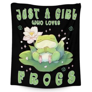 frog blanket gift - 40x50 inches cute blankets for girls & kids - black soft fuzzy throw for couch, sofa