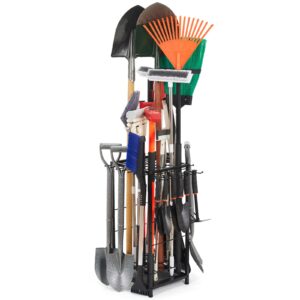 garden tool organizer, yard tool organizer up to 50 tools, garage tool organization and storage, garden tool storage, yard tool racks, tool stand, tool holder for garage, shed, outdoor, black