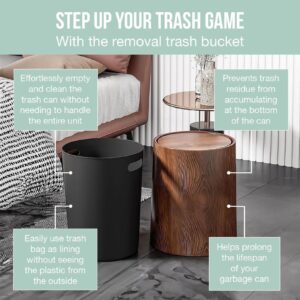 12/15L Trash Can with Lid, Walnut Brown Wood Grain Bathroom Garbage Can with Swing Top Lid, Rotating Design, Detachable Inner Bin, Minimalist Diaper Trash Can, Dustbin for Office, Bedroom (Brown, 12L)