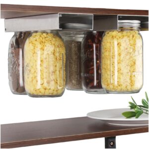 lopeztek mason jars organizer, canning rack for 4 8 12 16 24 32 64 oz, under cabinet and pantry food storage hanger accessories(2pcs-wide mouth-long)