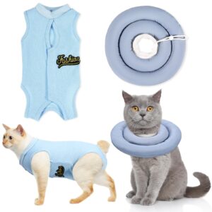 abbylike cat cone collar and surgical recovery suit set cat neck donut collar soft elizabeth recovery collar cone e collar alternative for small pets dog kitten puppy after surgery wear (x-large)