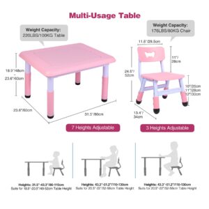 RedSwing Kids Table and 2 Chairs Set,Height Adjustable Toddler Table and Chair Set with Building Block Toys,Kids Multi Activity Table for Drawing,Building, Reading,for Girls Age 2-10,Pink