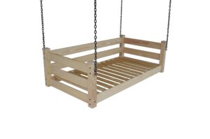 amish-made twin size farmhouse style unfinished wooden swing bed with chains