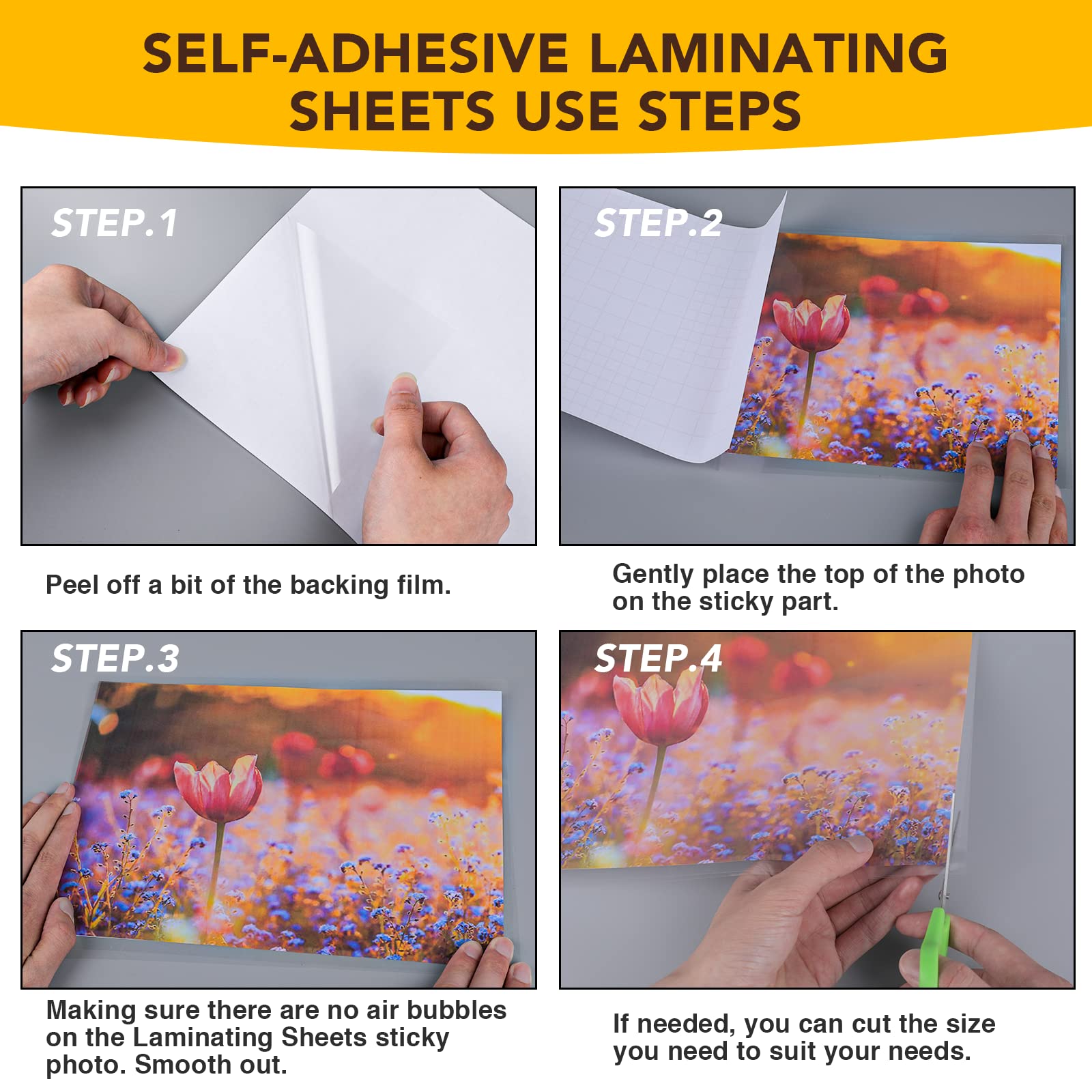 20 PCS Self-Adhesive Laminating Sheets, 9 x 12 Inches Clear Laminating Sheets No Machine Needed Self Sealing Laminate Sheets