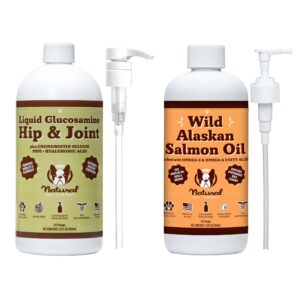 natural dog company 32 oz. bundle with wild alaskan salmon oil and liquid glucosamine for dogs, fish oil supplement, joint and hip support