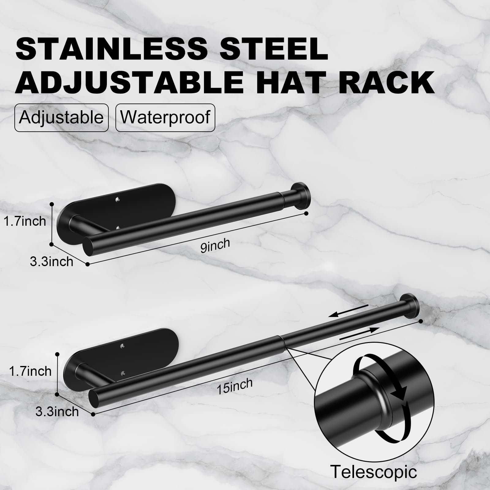 2 Pack Hat Racks for Baseball Caps,Retractable Hat Organizer Holder 20 Caps Stainless Steel Hat Storage Hooks Hanger Strong Adhesive Or Wall Drilled For Closet/Door/Living Room/Bedroom/Entryroom