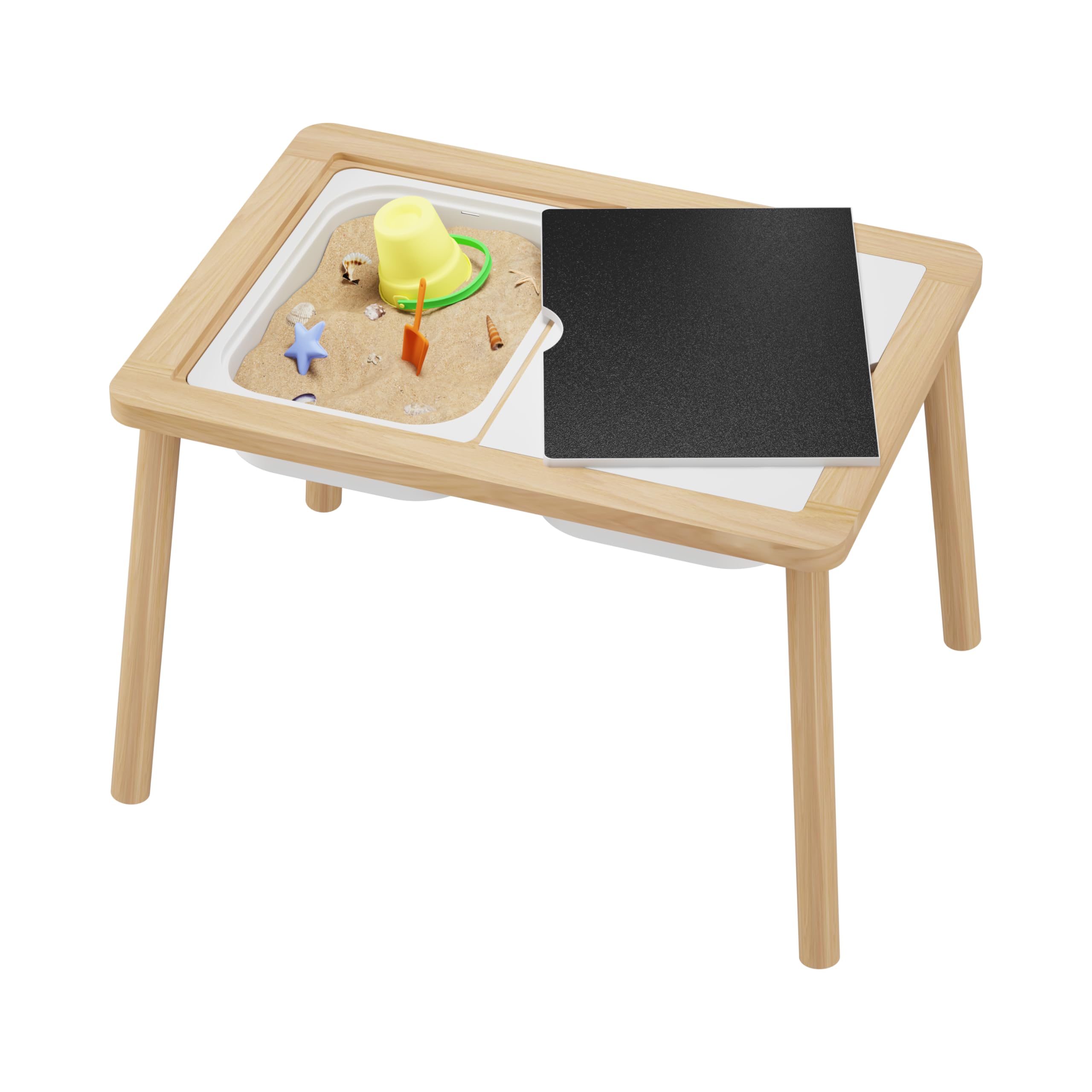 Ogears Sensory Table, Kids Activity Table, Wooden Play Table with Bins, Montessori Table, Chalk Board and Whiteboard