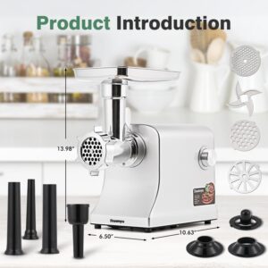 Huanyu Meat Grinder Electric 2800W Max Meat Mincer with Stainless Steel Blade&3 Plates, 3 Sausage Stuffers, Kubbe Kits Heavy Duty Food Grinding Machine for Home Kitchen & Commercial Using