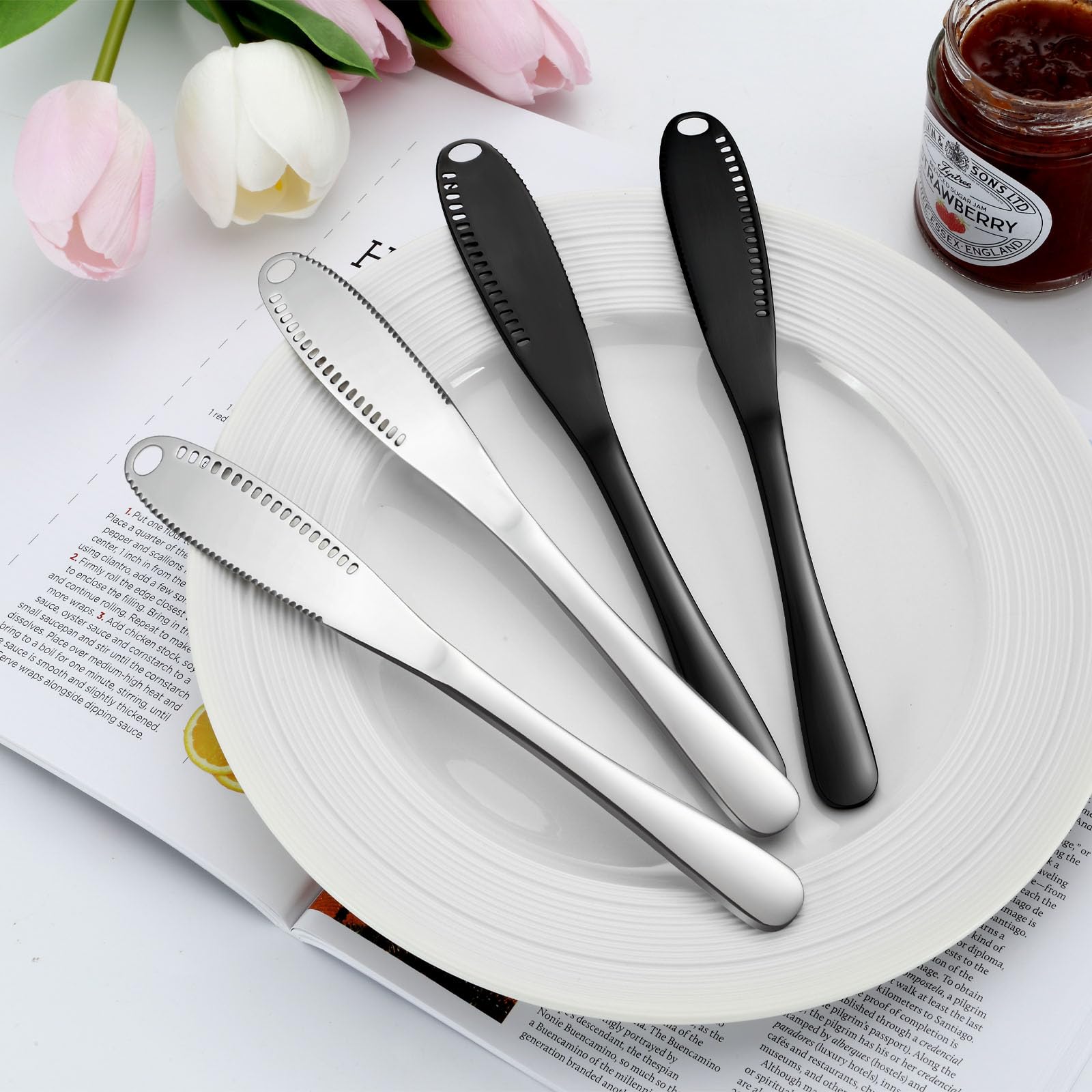 Hunnycook 6PCS Butter Knife, 8.7” silver Butter Spreader, 3 in 1 Kitchen Gadgets Serrated, Stainless Steel Butter Knife Spreader, Butter Spreader Knife with Holes and Serrations