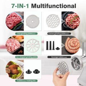 Huanyu Meat Grinder Electric 2800W Max Meat Mincer with Stainless Steel Blade&3 Plates, 3 Sausage Stuffers, Kubbe Kits Heavy Duty Food Grinding Machine for Home Kitchen & Commercial Using