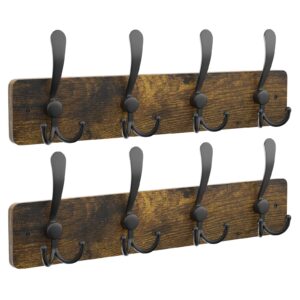 ymyny coat rack wall mounted with 8 hooks, 33.1" l coat hooks, 2 pack coat hanger, heavy duty wall floating rack, for entryway, kitchen, bedroom, bathroom, rustic brown uhws005h-2