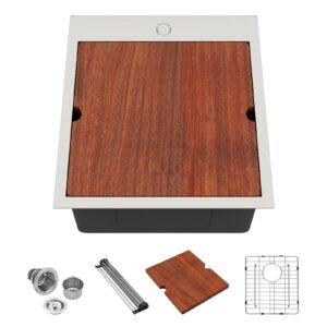 lordear bar sink 18x20x10 inch drop in bar sinks stainless steel 16 gauge topmount kitchen sink single bowl workstation sink with cutting board rv sinks