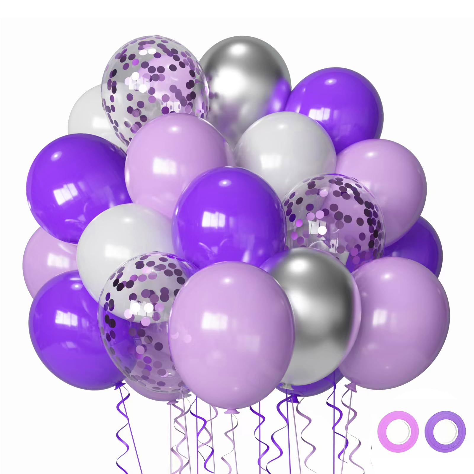 Msiveavz Purple White Party Balloons,Purple Balloons 50 Pcs 12 inch Purple and White Balloons Purple White Silver Latex Balloons For Wedding Baby Shower Birthday Party Decoration