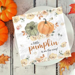 A Little Pumpkin is on The Way 40pcs Napkin Little Pumpkin Baby Shower Party Decorations Fall Pumpkin Floral Boy Girl Disposable Paper Napkin Gender Reveal Party Supplies