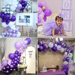 Msiveavz Purple White Party Balloons,Purple Balloons 50 Pcs 12 inch Purple and White Balloons Purple White Silver Latex Balloons For Wedding Baby Shower Birthday Party Decoration