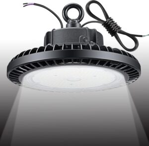 qmix 150w high bay led light, 22500 lumens 5000k daylight ufo high bay shop light, equivalent to 600w mh/hps, dlc etl listed ip65 waterproof commercial bay lighting