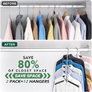 DOIOWN Clothes Hangers Space Saving - 6 Tier Coat Hangers Space Saving Hangers Non Slip Foam Padded Hangers, 2 Pack Black Metal Sweater T Shirt Hangers for Men Women, Closet Organizers and Storage