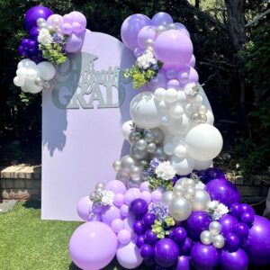 Msiveavz Purple White Party Balloons,Purple Balloons 50 Pcs 12 inch Purple and White Balloons Purple White Silver Latex Balloons For Wedding Baby Shower Birthday Party Decoration