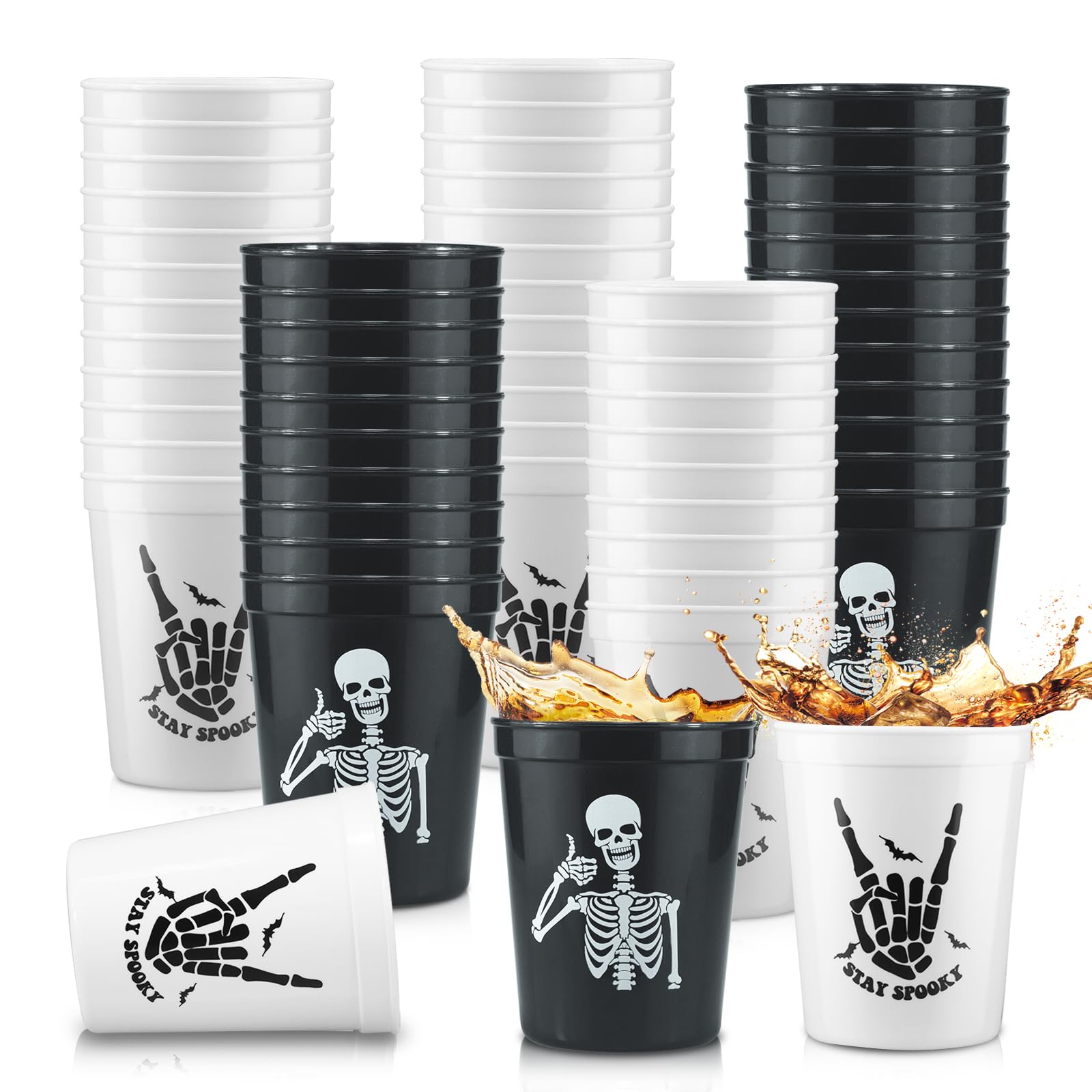 Rokochoes 24 Pcs Halloween Stay Spooky Bride or Die Plastic Cups Black and White Skull Bone Design 16 Oz Reusable Party Cups For Halloween Decoration Mega Party Cups friends parties Bachelorette Party