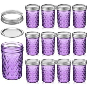 zhehao 12 pcs mason canning jars 8 oz jelly jars with regular lids mini honey jars for wedding shower favors diy projects candle holding spice jam fruit smoothie salad dressing ketchup (purple)