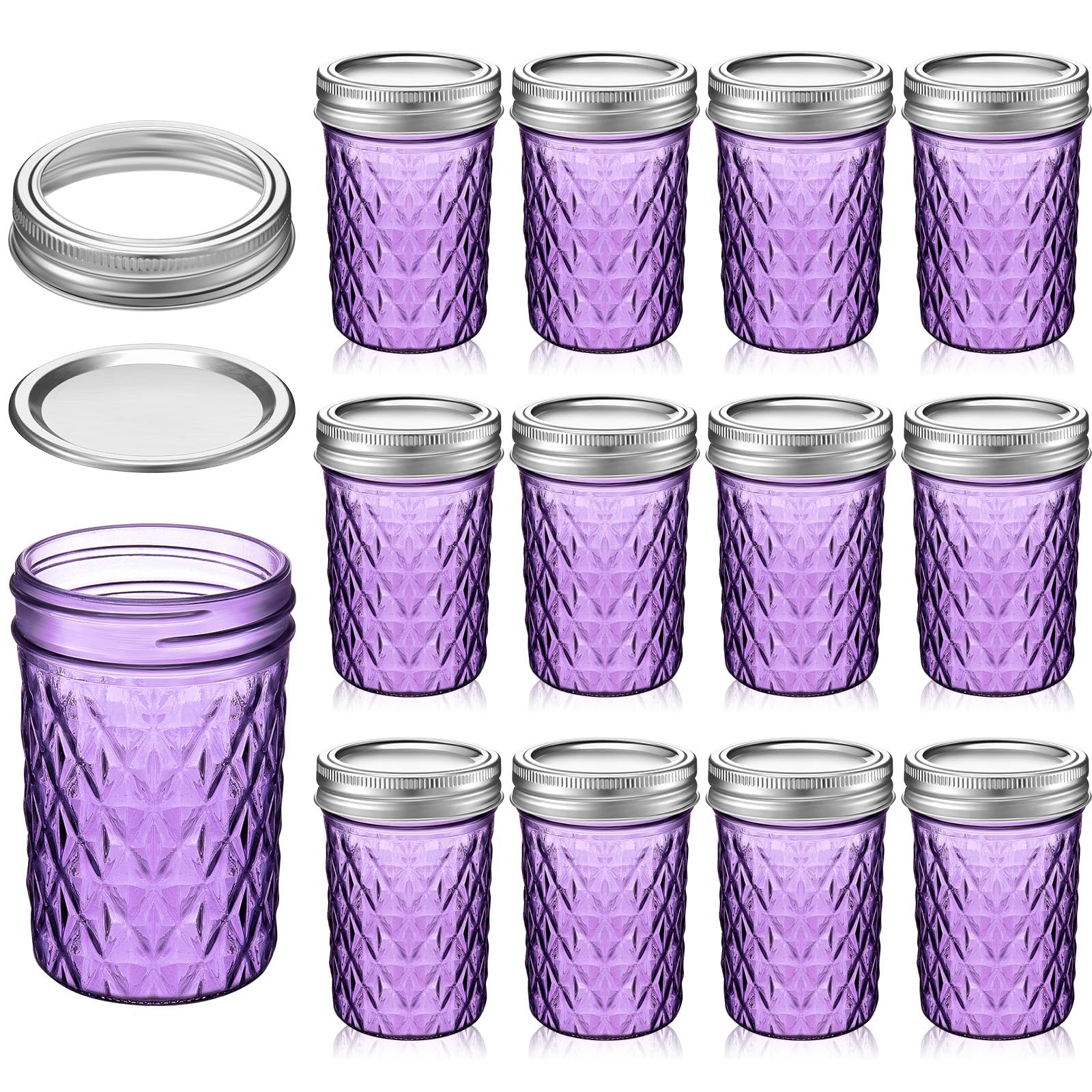 Zhehao 12 Pcs Mason Canning Jars 8 oz Jelly Jars with Regular Lids Mini Honey Jars for Wedding Shower Favors DIY Projects Candle Holding Spice Jam Fruit Smoothie Salad Dressing Ketchup (Purple)