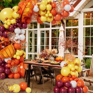 AobkDeco 189 pcs Fall Balloons Garland Arch Kit Fall Decorations Orange Burgundy White balloons for Thanksgiving Autumn Little Pumpkin Baby Shower Decorations with Fall Maple Leaves