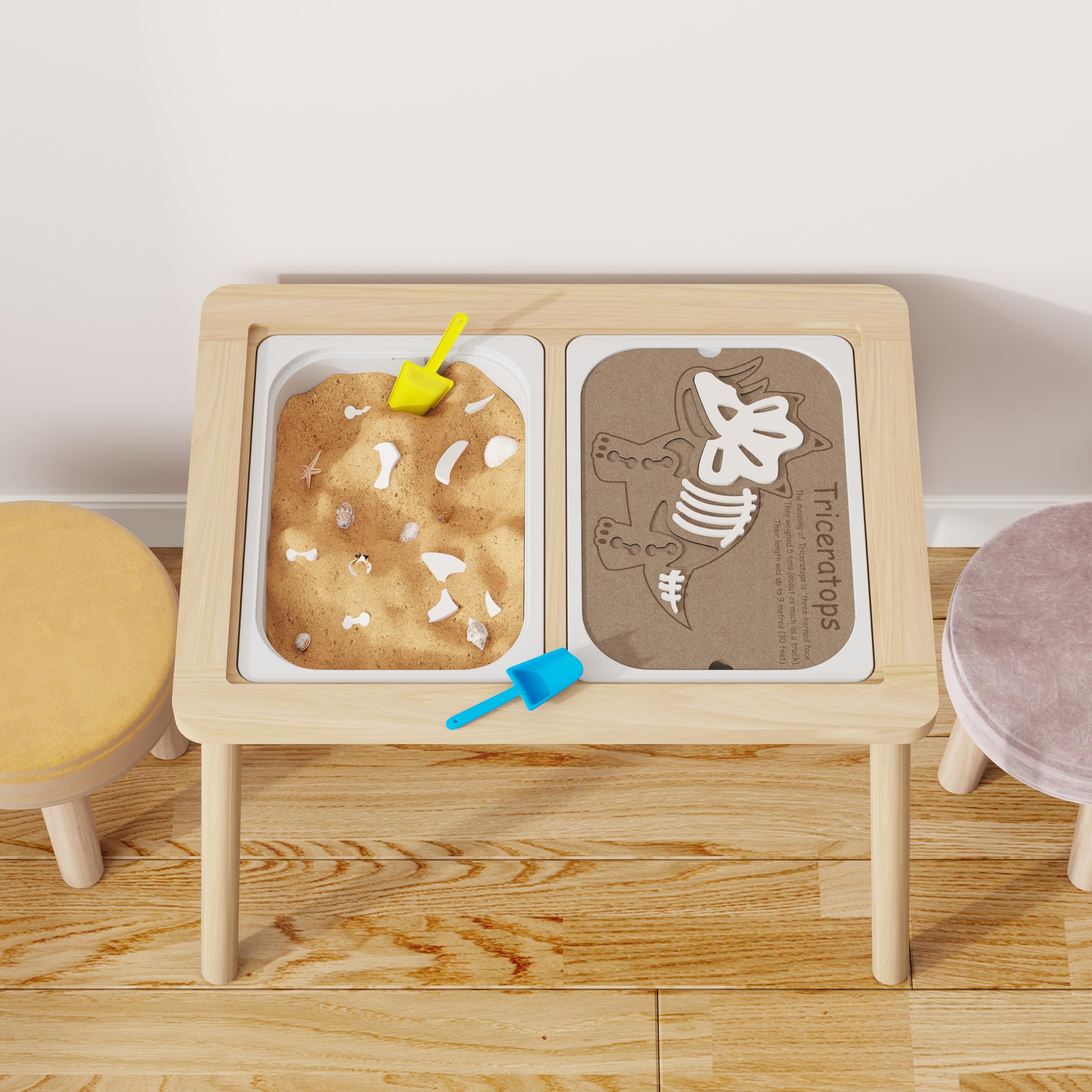 Ogears Sensory Table, Kids Activity Table, Wooden Play Table with Bins, Montessori Table, Chalk Board and Whiteboard