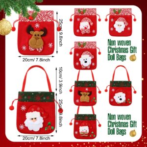 Clysee 12 Pcs Christmas Gift Doll Bags Christmas Eve Apple Bags Reusable Drawstring Gift Bags Elk Bear Santa Claus Snowman Fabric Goody Bag for Christmas Candy Party Favors Holiday Wrapping