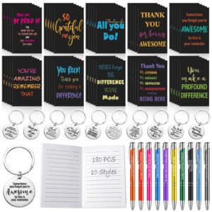 yeaqee 180 pcs thank you gifts employees appreciation gifts bulk for coworkers inspirational notebook pen keychain(vintage)