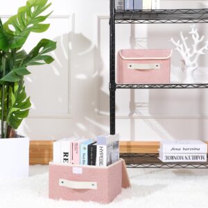 ANMINY Fabric Storage Bin with Lid Rose Print Storage Box Basket with PU Leather Handles Washable PP Plastic Board Decorative Foldable Lidded Shelf Cubes Closet Organizer Container - Pink, Small Size