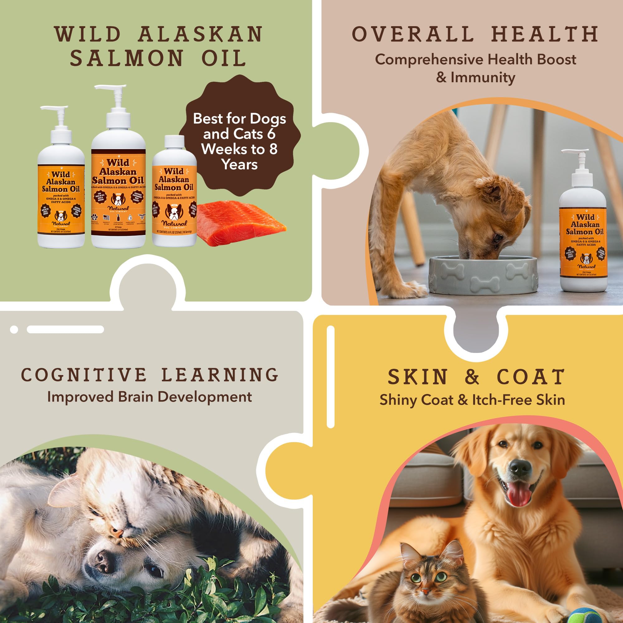 Natural Dog Company 32 oz. Bundle with Wild Alaskan Salmon Oil and Liquid Glucosamine for Dogs, Fish Oil Supplement, Joint and Hip Support