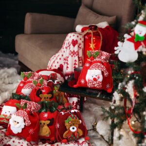 Clysee 12 Pcs Christmas Gift Doll Bags Christmas Eve Apple Bags Reusable Drawstring Gift Bags Elk Bear Santa Claus Snowman Fabric Goody Bag for Christmas Candy Party Favors Holiday Wrapping