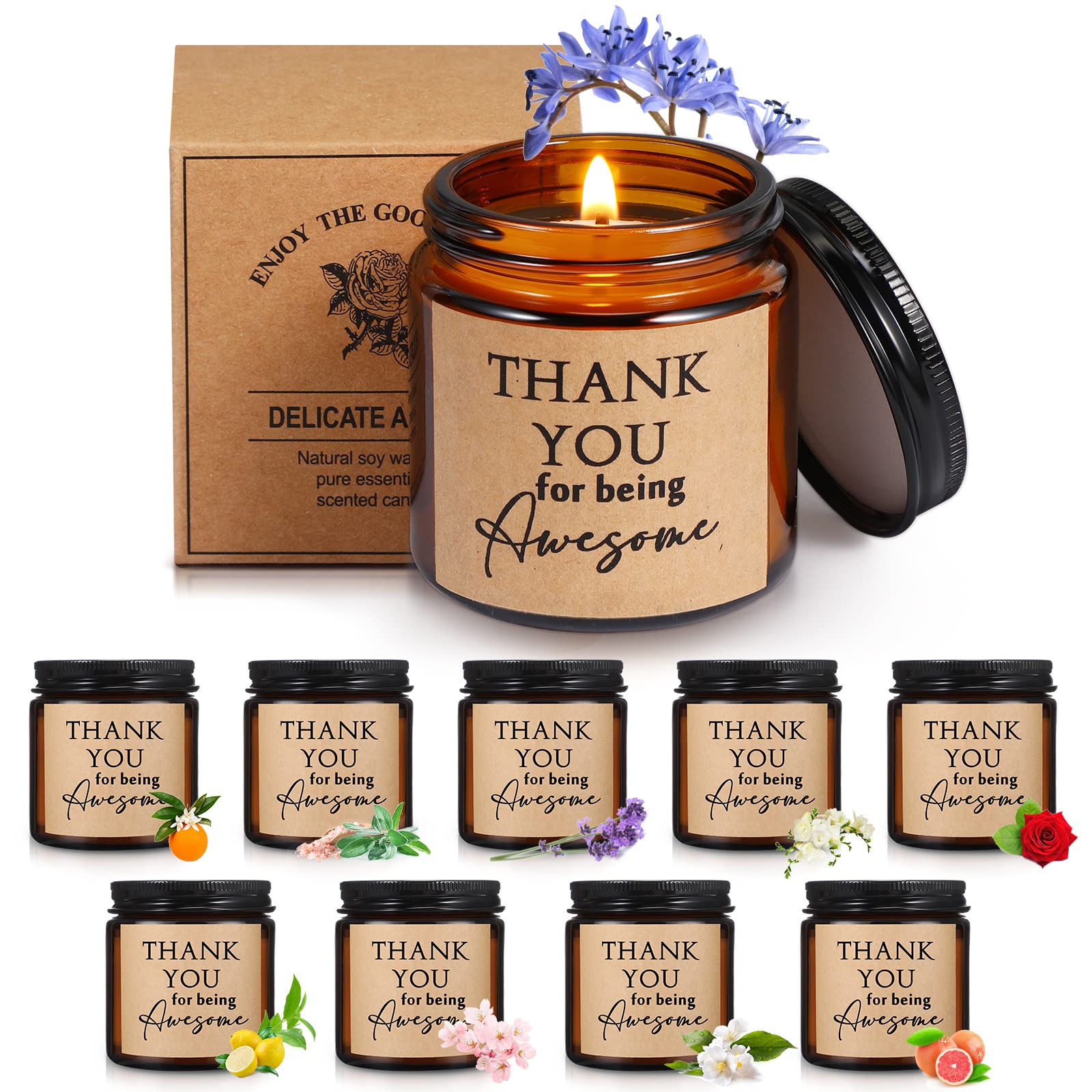 MTLEE 20 Pcs Thank You Candles Bulk 3.5 Oz Thank You for Being Awesome Scented Candles Employee Appreciation Gifts Inspirational Candles for Women Secretaries Coworkers(Tea Color)