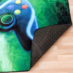 Meeting Story Gamer Gaming Area Rug Tie Dye Lightnings Gamepad Rug Games Console Action Buttons Print Carpet Indoor Floor Sofa Rugs for Kids Bedroom Living Room Game Room Decor(Blue-Green,4 * 6 Feet)