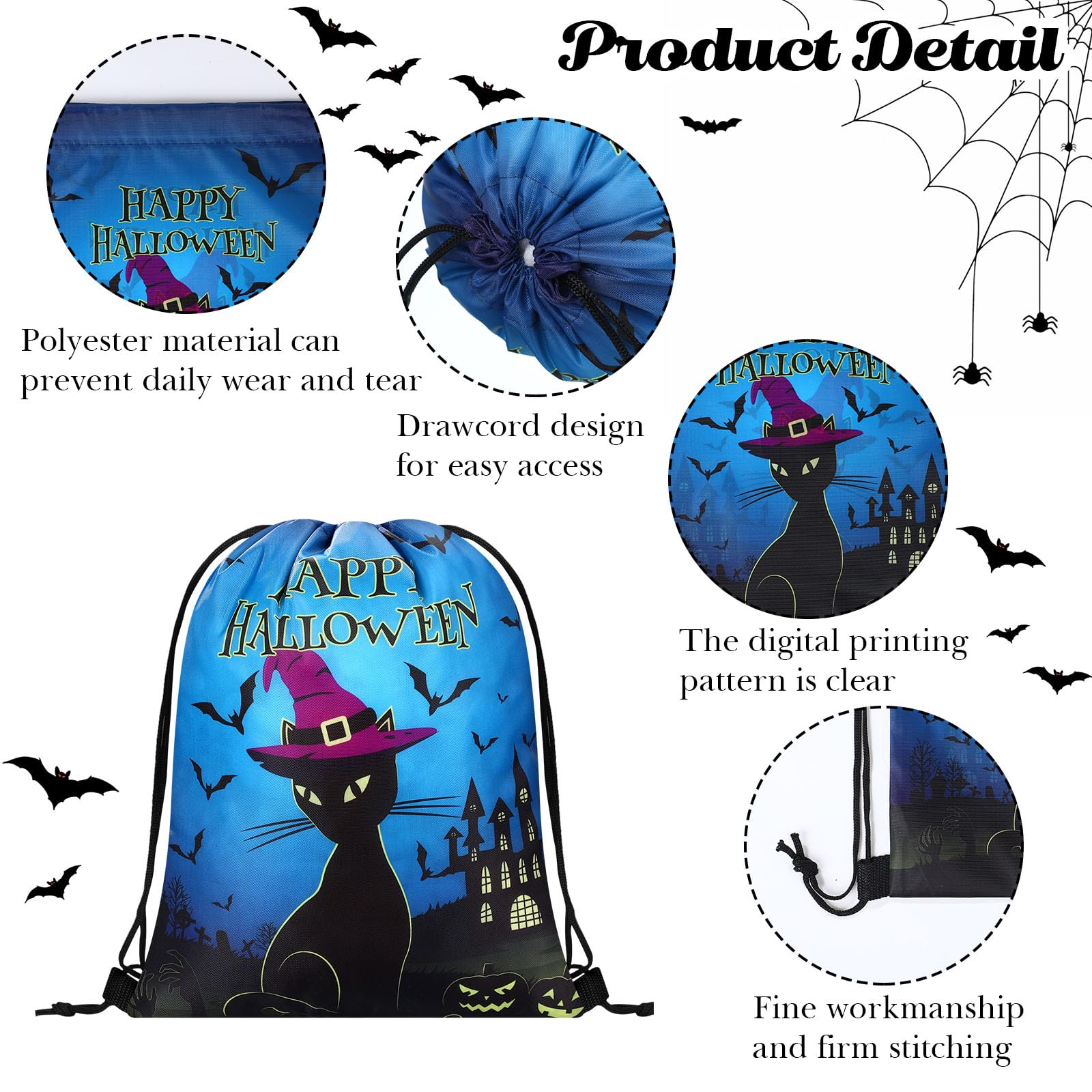 Paterr 16 Pcs Halloween Party Favor Halloween Drawstring Bag Pumpkin Witch Ghost Carnival Candy Goodie Treat Gift Bag for Halloween Birthday Party Decor, 10 x 12 Inch