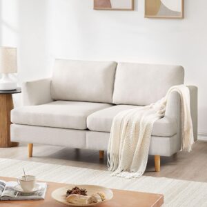 bfd small loveseat sofa couch, 65" mid century modern love seat couches for living room, extra deep 2-seat small sofa furniture for small spaces apartment, dorm, office, beige