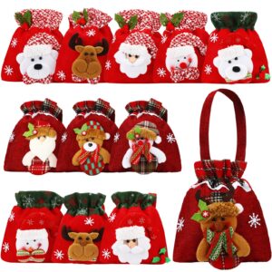 clysee 12 pcs christmas gift doll bags christmas eve apple bags reusable drawstring gift bags elk bear santa claus snowman fabric goody bag for christmas candy party favors holiday wrapping