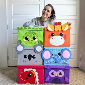 QUOKKA Toy Storage Box for Boys and Girls - 16x12x10 In Elephant Toy Chest Organizer for Kids - Collapsible - Handles - Flip Top Lids - Fabric Foldable Bin for Playroom - Nursery Room Organization