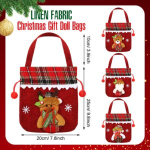 Clysee 12 Pcs Christmas Gift Doll Bags Christmas Eve Apple Bags Reusable Drawstring Gift Bags Elk Bear Santa Claus Snowman Fabric Goody Bag for Christmas Candy Party Favors Holiday Wrapping