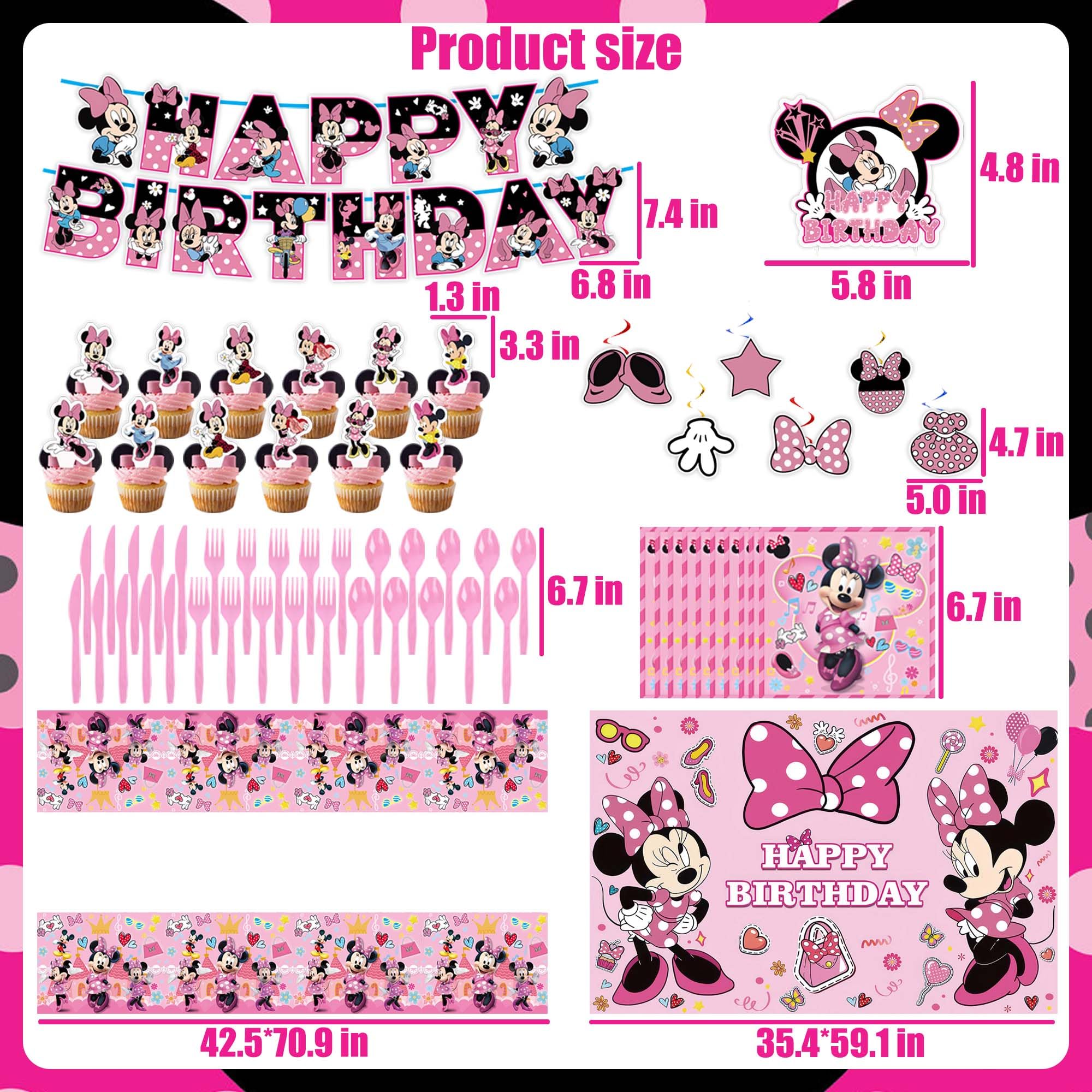 Mouse Birthday Party Supplies, Mouse Party Decorations, Pink Mouse Birthday Decorations Includes Happy Birthday Banner, Balloons, Stickers, Backdrop, Pink Tableware, Hanging Swirls