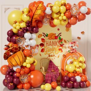 aobkdeco 189 pcs fall balloons garland arch kit fall decorations orange burgundy white balloons for thanksgiving autumn little pumpkin baby shower decorations with fall maple leaves