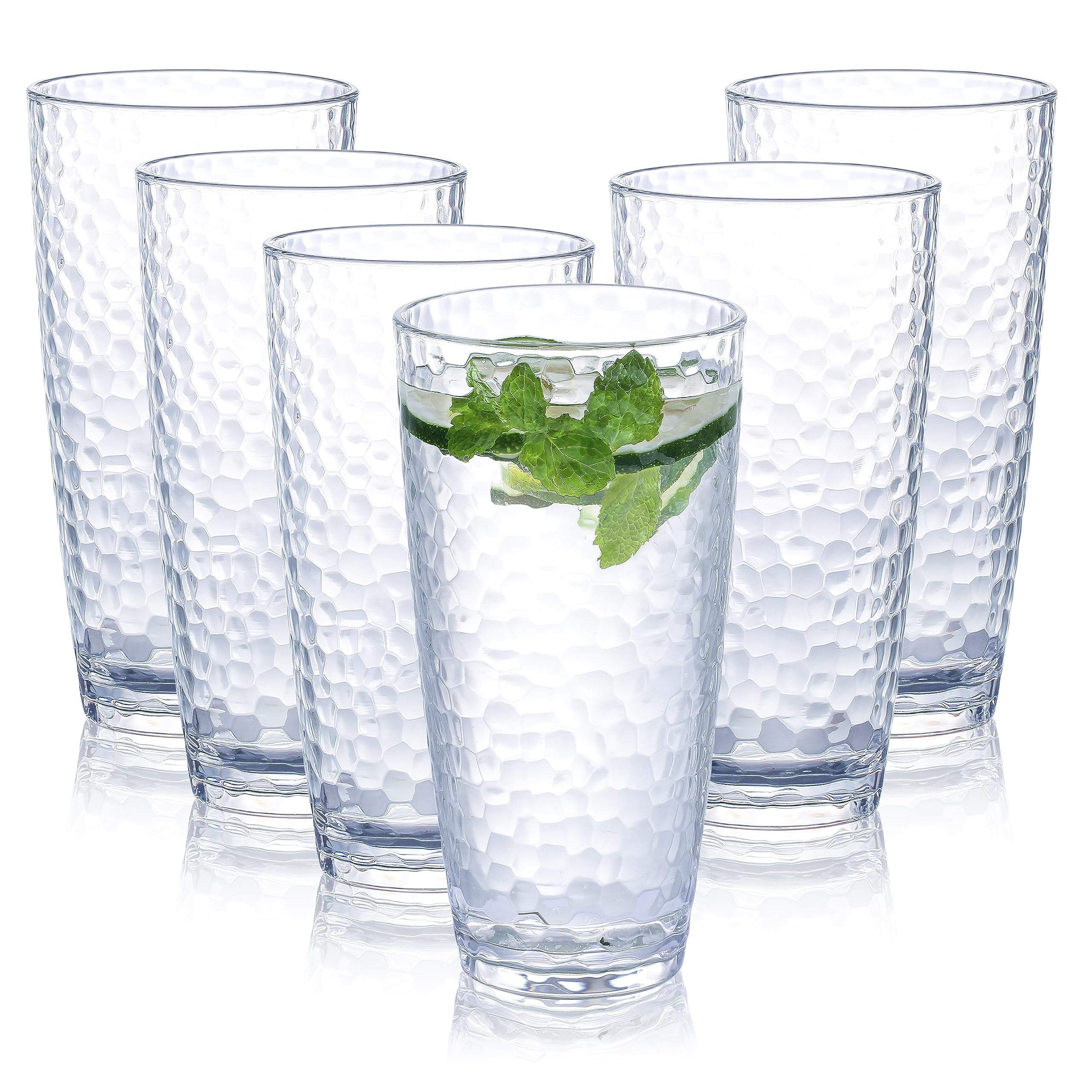 FifthAveFair Plastic Unbreakable Tumblers Cups 25oz, Set of 6 Plastic Highball Drinking Glasses, Plastic Large Drinking Cups Set (Clear)